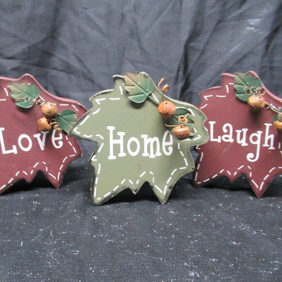 Accents | 3pc Love Home Laugh Fall Leaves Wood Table Decor | Poshmark